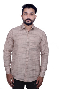 W S TEXTILE Men Self Design Casual Beige Shirt - Buy W S TEXTILE Men ...