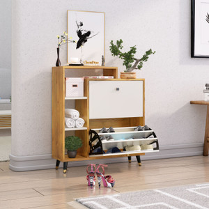 Hexa Red Wooden Shoe Rack For Home With Door, Metal Legs Engineered ...