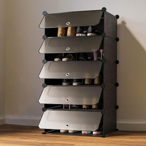 Sasimo 5-Shelf-5-Door Plastic Cubort Shoe Rack Plastic Collapsible Shoe ...