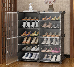 Sasimo 12-Shelf-4-Door Plastic Cubort Shoe Rack Plastic Collapsible ...