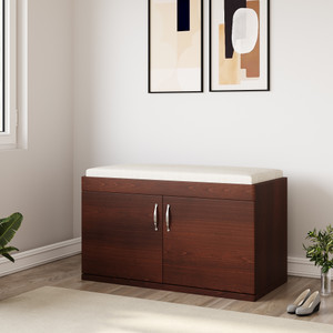 Cherry Wood Modern Wood 2 Door Shoe Cabinet Storage Bench Engineered ...