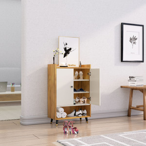 Hexa Red Wooden Shoe Rack For Home With Door, Metal Legs Engineered ...