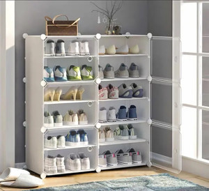 Sasimo 4-Shelf-2-Door Plastic Cubort Shoe Rack Plastic Collapsible Shoe ...