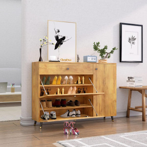 Hexa Red Wooden Shoe Rack for Home with Metal Legs Strong, Sturdy and ...