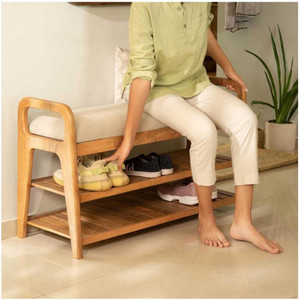 TOUCHWOOD Wooden Shoes rack with Cushion Bench Solid Wood Shoe Rack ...
