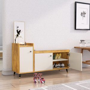 Hexa Red Wooden Shoe Rack For Home With Door, Metal Legs Engineered ...