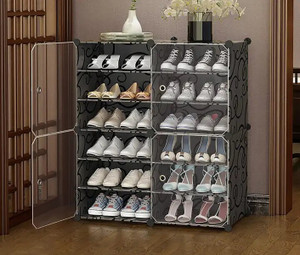Sasimo 4 Door 12 Shelf Plastic Metal Plastic Collapsible Shoe Stand ...