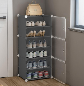 BAZKU 6-Shelf-3-Door Plastic Cubort Shoe Rack Plastic Collapsible Shoe ...