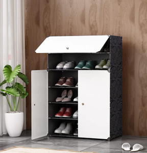 Sasimo 6-Shelf-3-Door Plastic Cubort Shoe Rack Plastic Collapsible Shoe ...