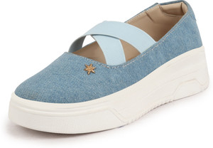 FAUSTO Elastic Closure Cross Strap Denim Slip On Height Enhancer Shoes ...