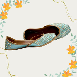 RSK ETHNIC WEAR Sky Blue Embroidered Handmade Jutti for Women with ...