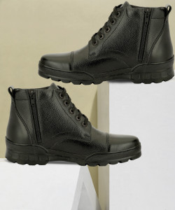 Berwunas shoes Men's Side Zip Ankle Leather Boots for Police, Commando ...