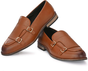 ATTITUDIST Attitudist Matte Tan Double Monk Strap Slip-On Shoes For Men ...