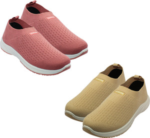 WALKLINE COMBO-G.K-5001-PINK+IVORY_6 Slip On Sneakers For Women - Buy ...