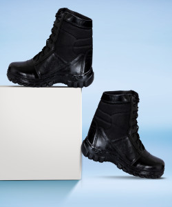para combat Genuine Leather Army High Ankle Commando Safety Boot Shoes ...