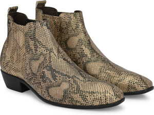 Delize Light Beige reptile print cowboy chelsea Boots For Men - Buy ...