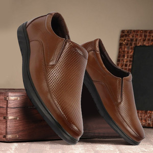 FAUSTO Genuine Leather Textured Formal Slip On Flat Heel Office Shoes ...