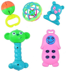 vworld Non Toxic Multi Color Baby Rattle Toys for Kids, Set of 5 Pcs ...