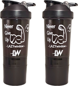 LAZYwindow Premium Plastic Gym Shaker Double layer Storage compartment ...