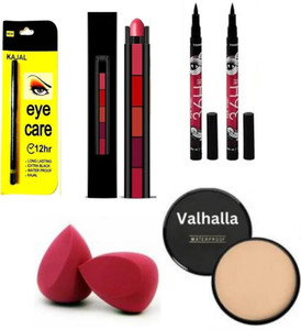 Valhalla face makeup combo 5in1 red lipstick compact powder kajal ...