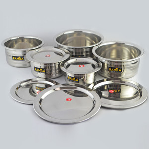 RAMILA Pack of 10 Stainless Steel Dinner Set Patila With Lid,Steel Set ...