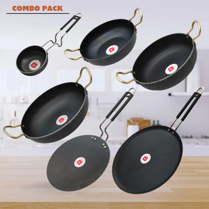 LAZYwindow Traditional Iron Deep Bottom Kadhai, Tawa And Tadka Pan ...