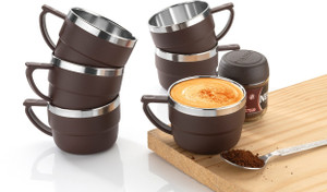MAGICSPOON Stainless Steel, Plastic Tea Cup Set, Coffee Cup (Brown ...