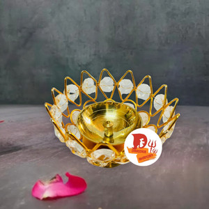SBBCO Brass Small Bowl Crystal Diya Round Shape Kamal Deep Akhand Jyoti ...