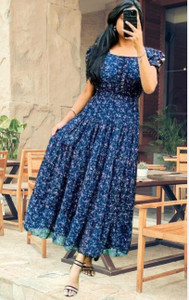 SRK COLLECTION Women Gown Blue Ankle Length Dress - Buy SRK COLLECTION ...