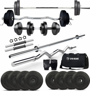 Gym Insane 22 kg Workout equipment for men(18-22)KG weight set 3ft curl ...