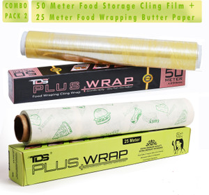 TDS PLUS WRAP 25 Meter Green Print Butter Paper & 50 Meter Food Stroage ...