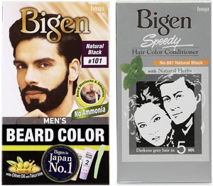 Bigen BEARD COLOR 101& SPEED HAIR COLOR 881 , NATURAL BLACK - Price in ...