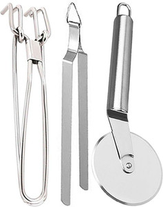 JISUN Stainless Steel Utility Pakkad & Roti Chimta & Wheel Pizza Cutter ...