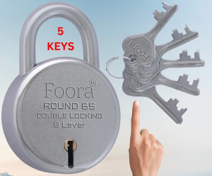 Foora Pad Lock Round 65mm with 5 Keys, 8 Lever Double Locking ...