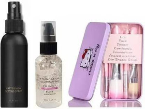 LIFE COSMETICS MAKEUP FIXER &PRIMER SPRAY& HELLO KITTY SET OF 7 BRUSHES ...