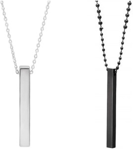 Unisex Black& silver Stylish 3D Vertical Bar Cuboid Locket Pendant ...