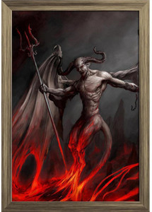 Devil Artwork Poster Antique Golden Frame | Acrylic Glass 9x13inch ...