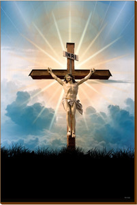 Cross Jesus Christ Poster with Wooden Base without Frame (A3 Size, 45 x ...