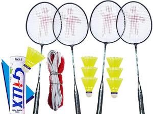 Rakso Badminton racquet Set of 4 Pc with 7 shuttle NET Badminton Kit ...