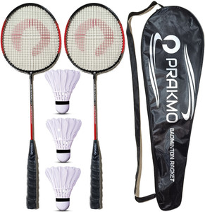 PRAKMO Badminton Rackets Pack of 2 with Cover And 3 Shuttle Red-Black ...