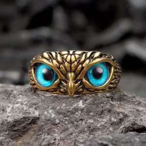 zebisco Gold Blue Eye Owl Rings for Men Jewellery Finger Thumb Ring ...