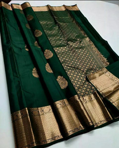 Buy benaifer fashion Woven Kanjivaram Pure Silk Dark Green Sarees ...