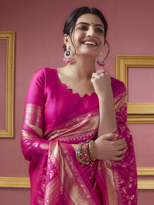 Buy Houri Fab Woven, Embellished Banarasi Pure Silk, Jacquard Pink ...