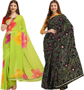 Buy Dori Printed Daily Wear Georgette Light Green, Black Sarees Online ...