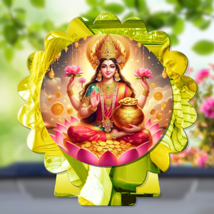 SANBIA Lakshmi Laxmi Mahalaxmi Golden Mirror Shine Car Dashboard Idol ...