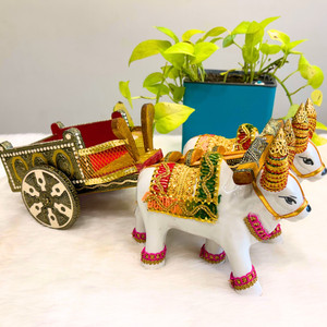 NAVRANG Wooden Bullock Cart Wooden Showpiece Home Decoration Cart Balad ...