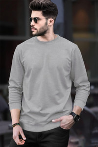 BLIVE Solid Men Round Neck Grey T-Shirt - Buy BLIVE Solid Men Round ...