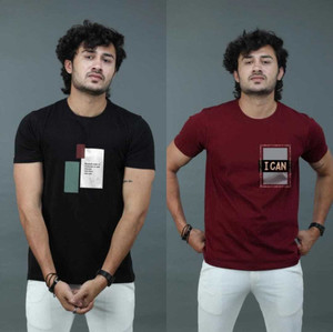 MAYUR CLOTHING Typography Men Round Neck Black, Maroon T-Shirt - Buy ...