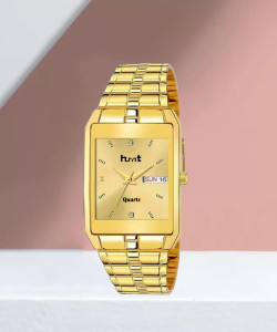 hmt QUARTZ GLD-9151 Water Resistant Day & Date Series Golden Plating ...