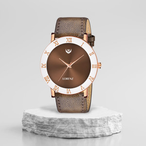 LORENZ MK-3092K Lorenz Brown Leather Strap & Black Roman Dial Analogue ...
